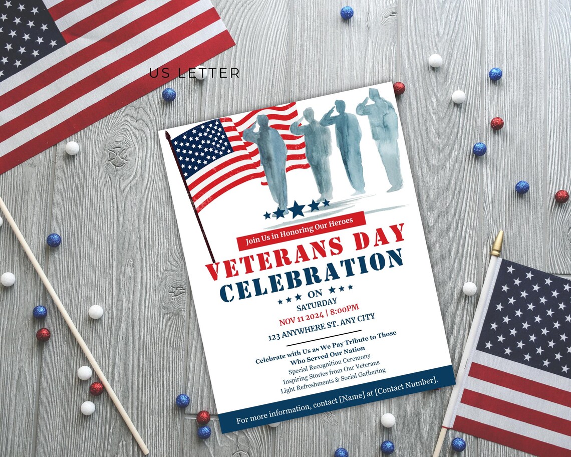 Editable Veteran's Day Flyer Template: Celebration Event Invite (PDF ...