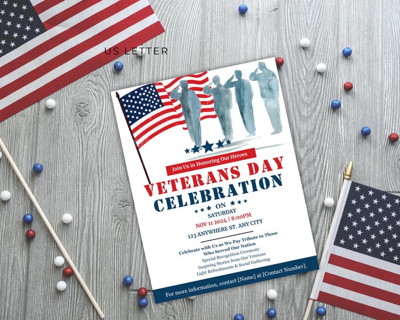 Editable Veteran's Day Flyer Template: Celebration Event Invite (PDF ...