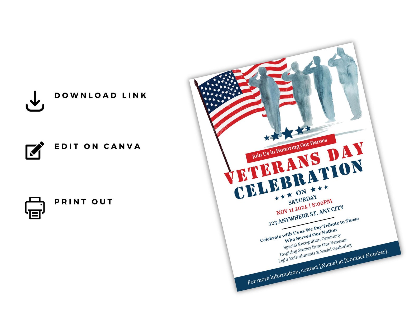 Editable Veteran's Day Flyer Template: Celebration Event Invite (PDF ...