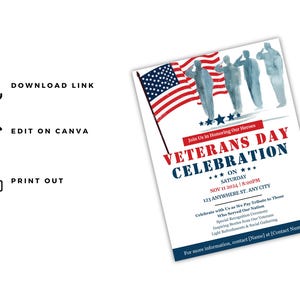 Editable Veteran's Day Flyer Template: Celebration Event Invite (PDF ...
