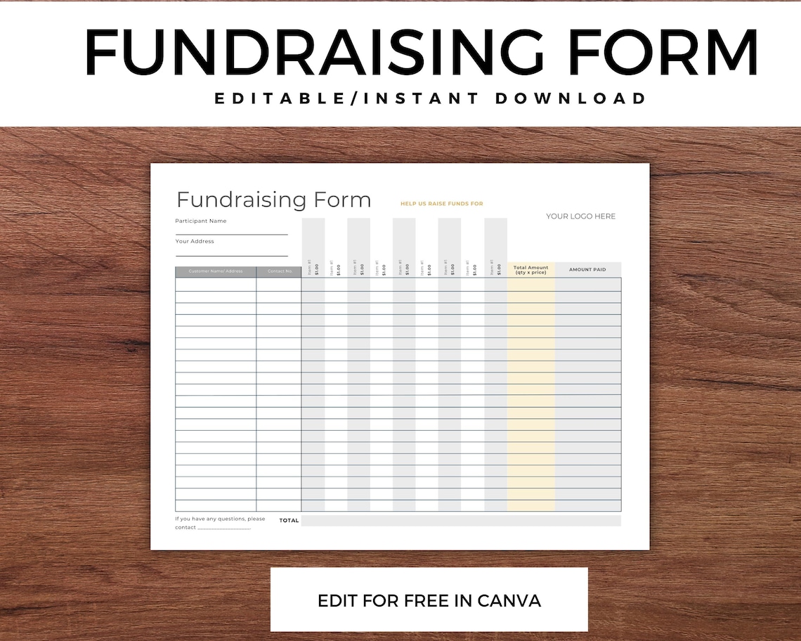 Editable School Fundraiser Order Form Template (digital Download) - Etsy