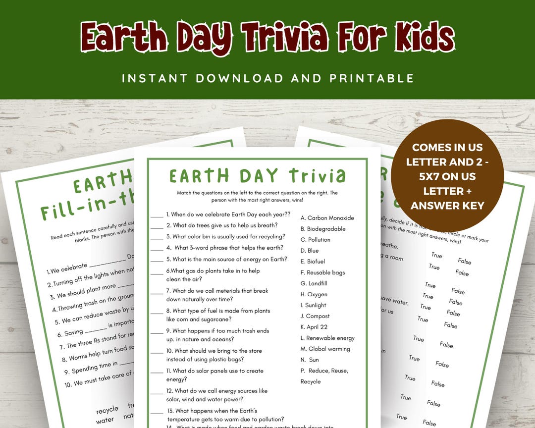 Printable Earth Day Trivia Questions, Earth Day Quiz, Earth Day ...