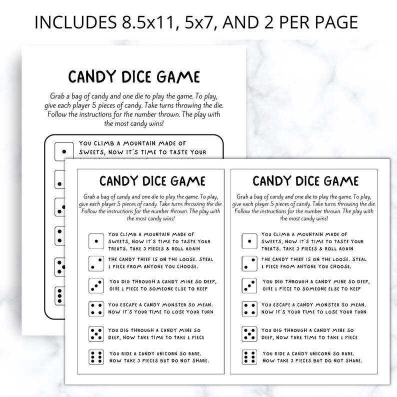 Candy Dice Game Printable, Dice Game for Kids, Family Game Night, Fall ...
