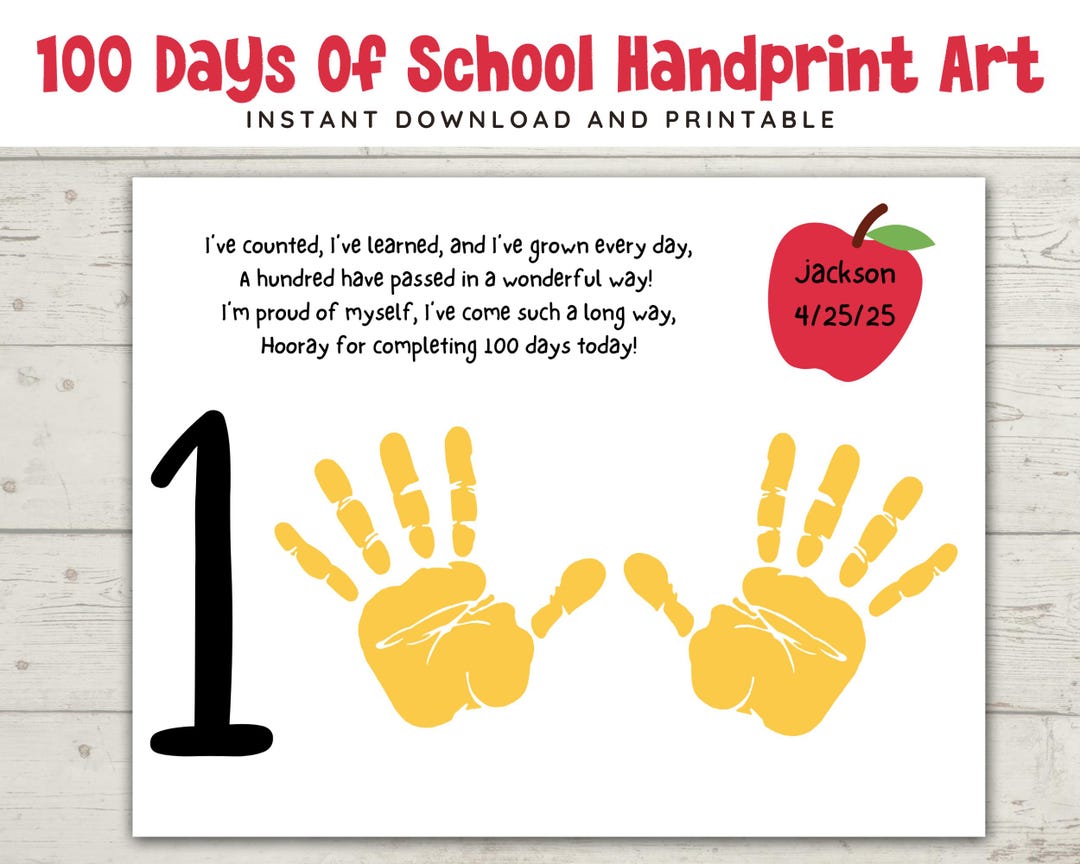 100 Days of School Handprint Art: Pre-k Activity (digital Download) - Etsy