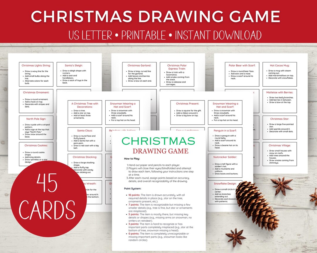Christmas Drawing Game, Family Drawing Challenge, Holiday Party Game ...