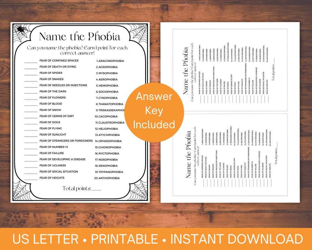Name That Phobia Matching Game, Halloween Trivia Questions, Workplace ...