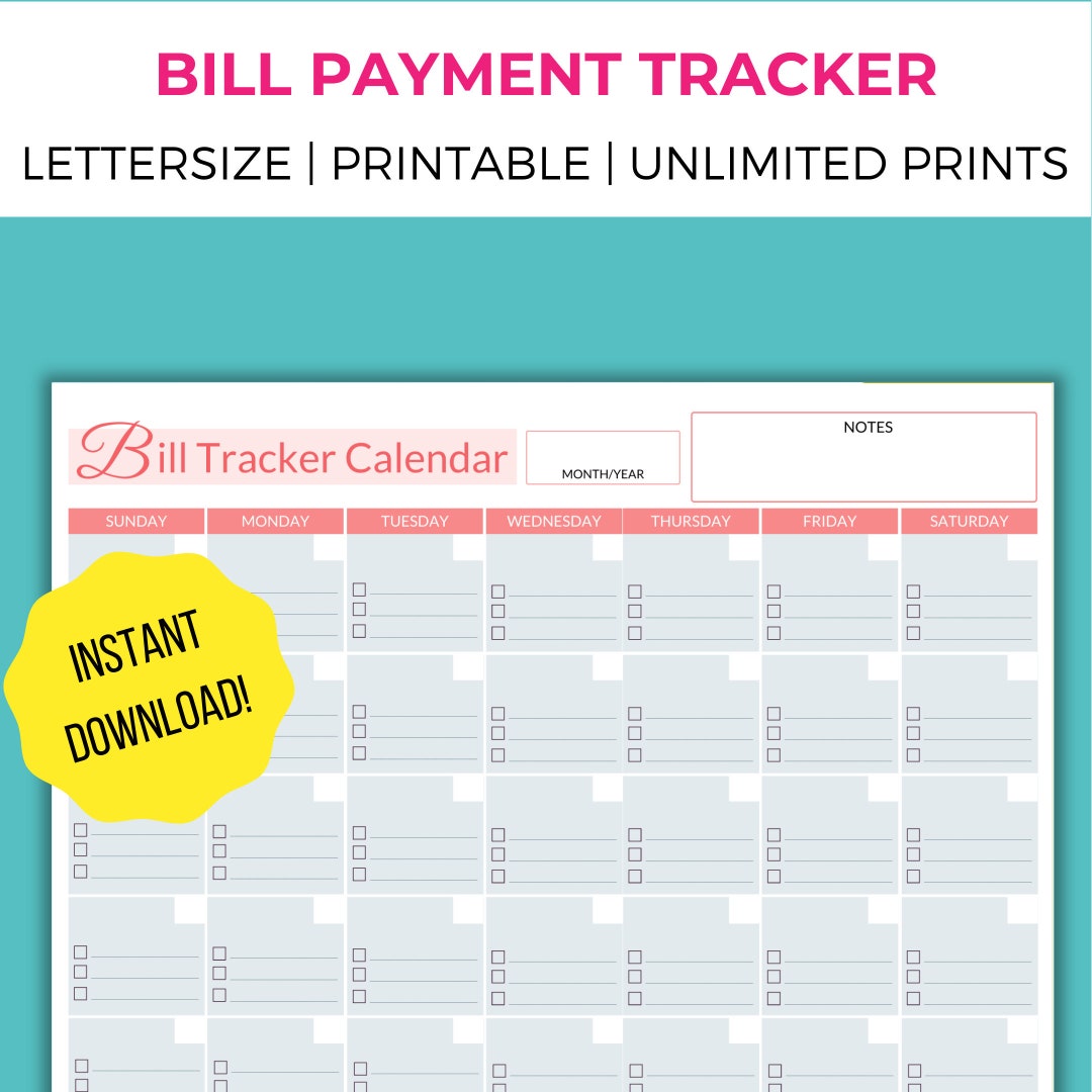Bill Tracker, Bill Tracker Printable, Payment Tracker, Printable Bill ...