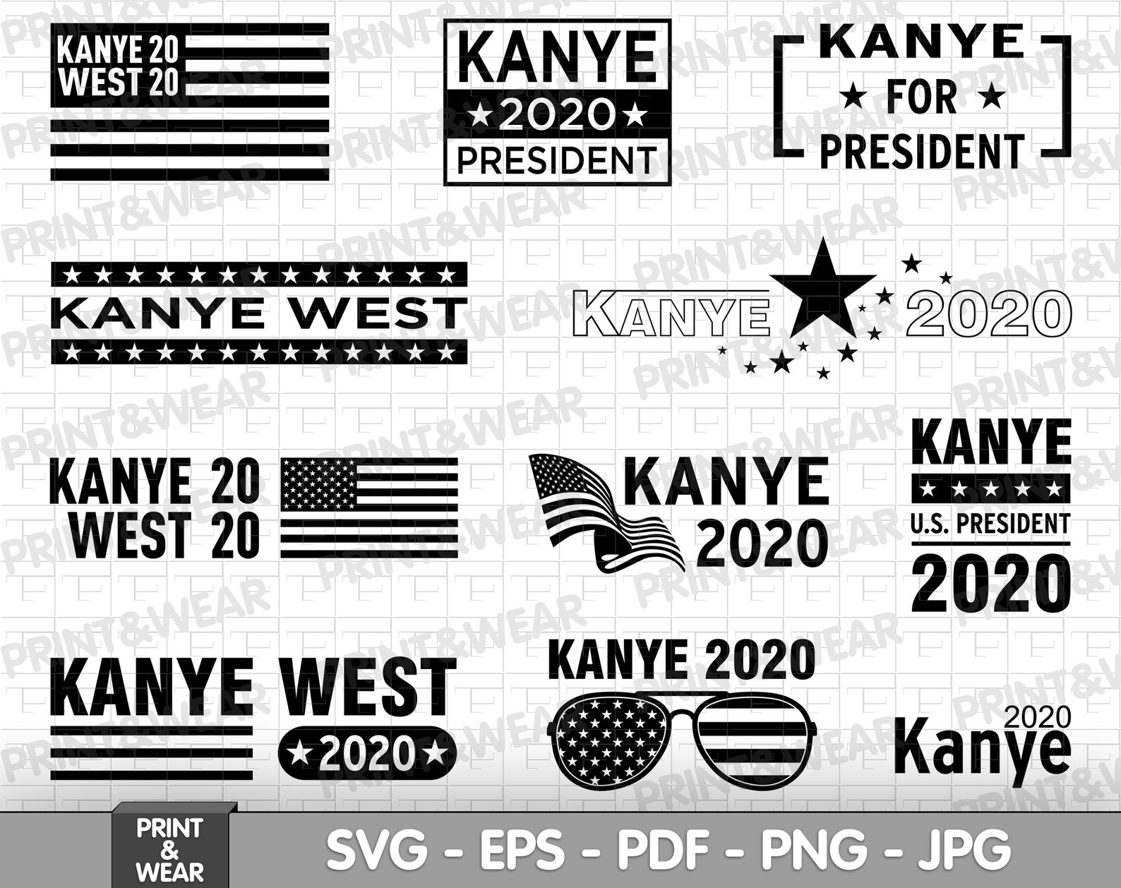 Kanye West for president svg bundle Kanye 2020 Kanye for | Etsy