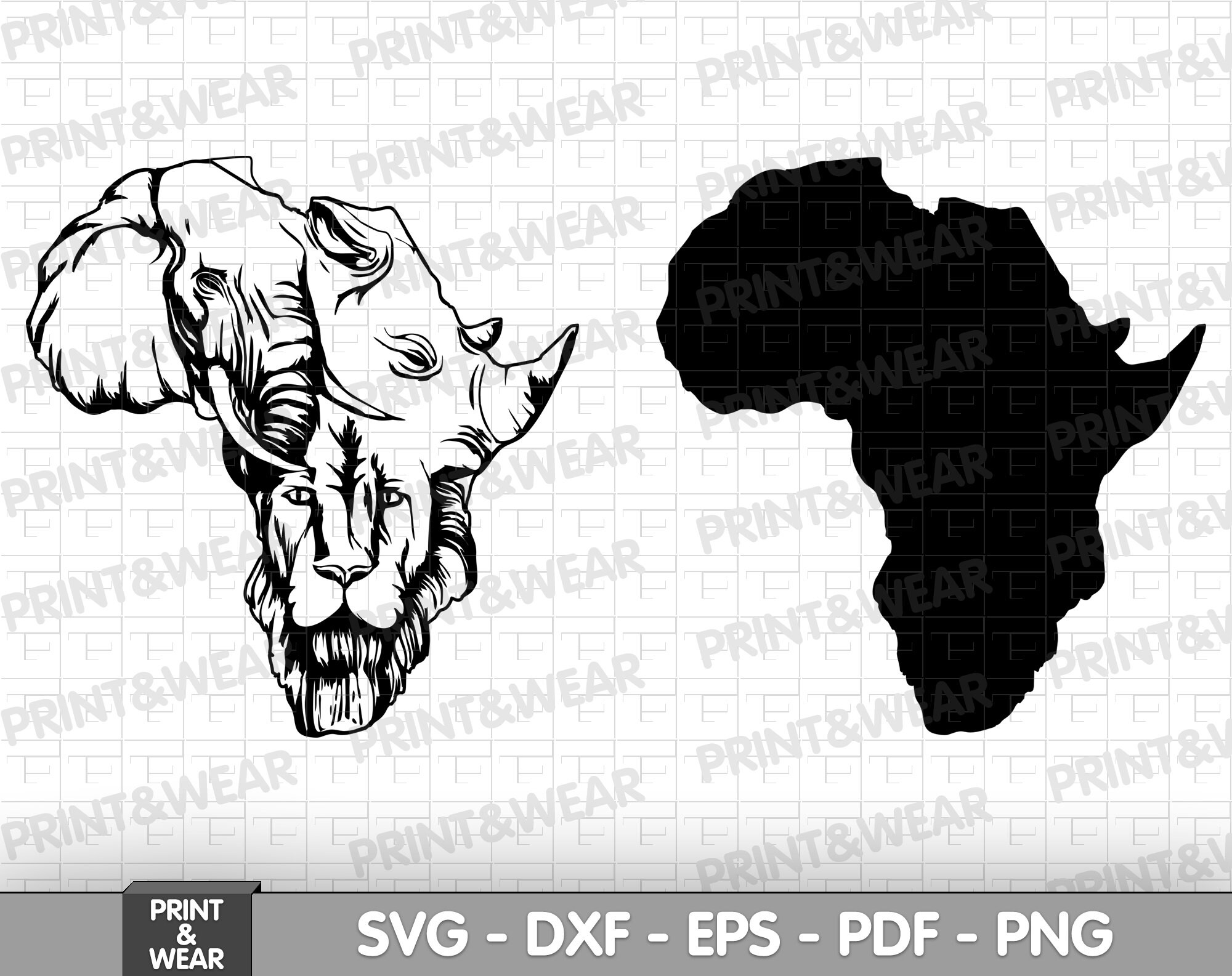 Africa Silhouette Svg African Animals Svg Lion Rhinoceros - Etsy UK