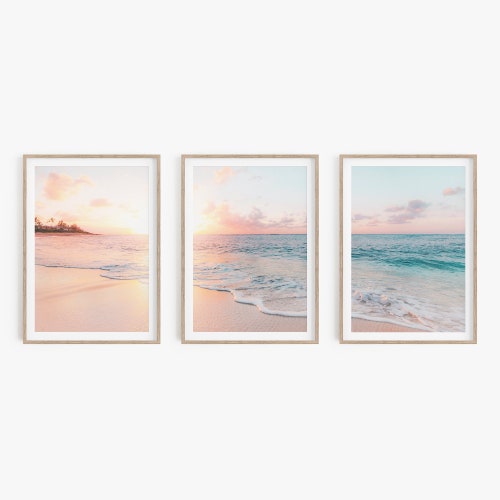 Pastel Beach Print Set of 3 Posters Ocean Printable Beach Wall | Etsy