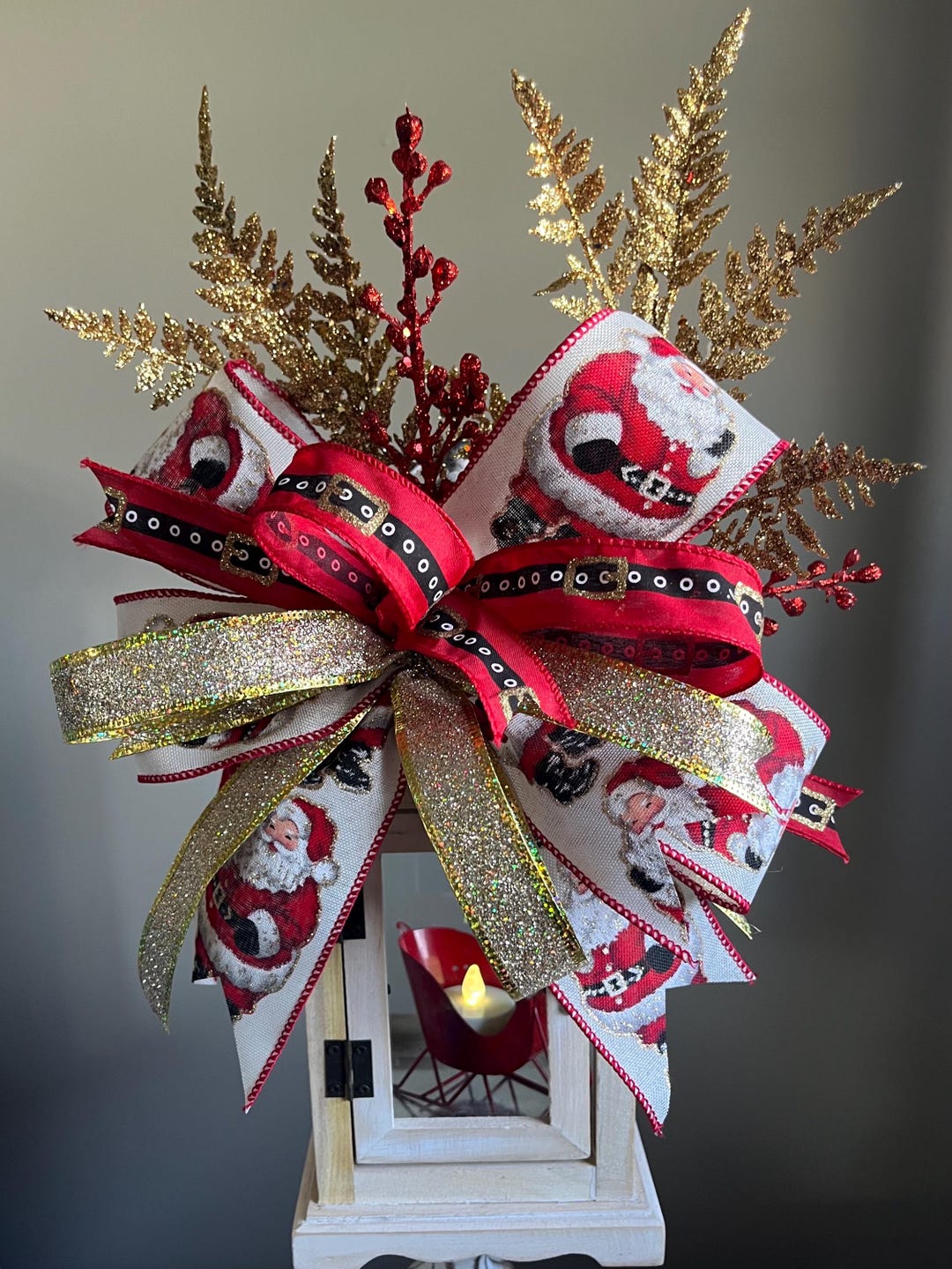 Decorated Christmas Lantern, Santa Ribbon, Sleigh, Tealight - Etsy
