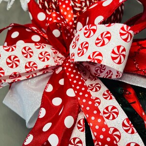 Red and White Tree Topper, Peppermint Themed Ribbon, Polka Dot Ribbon ...