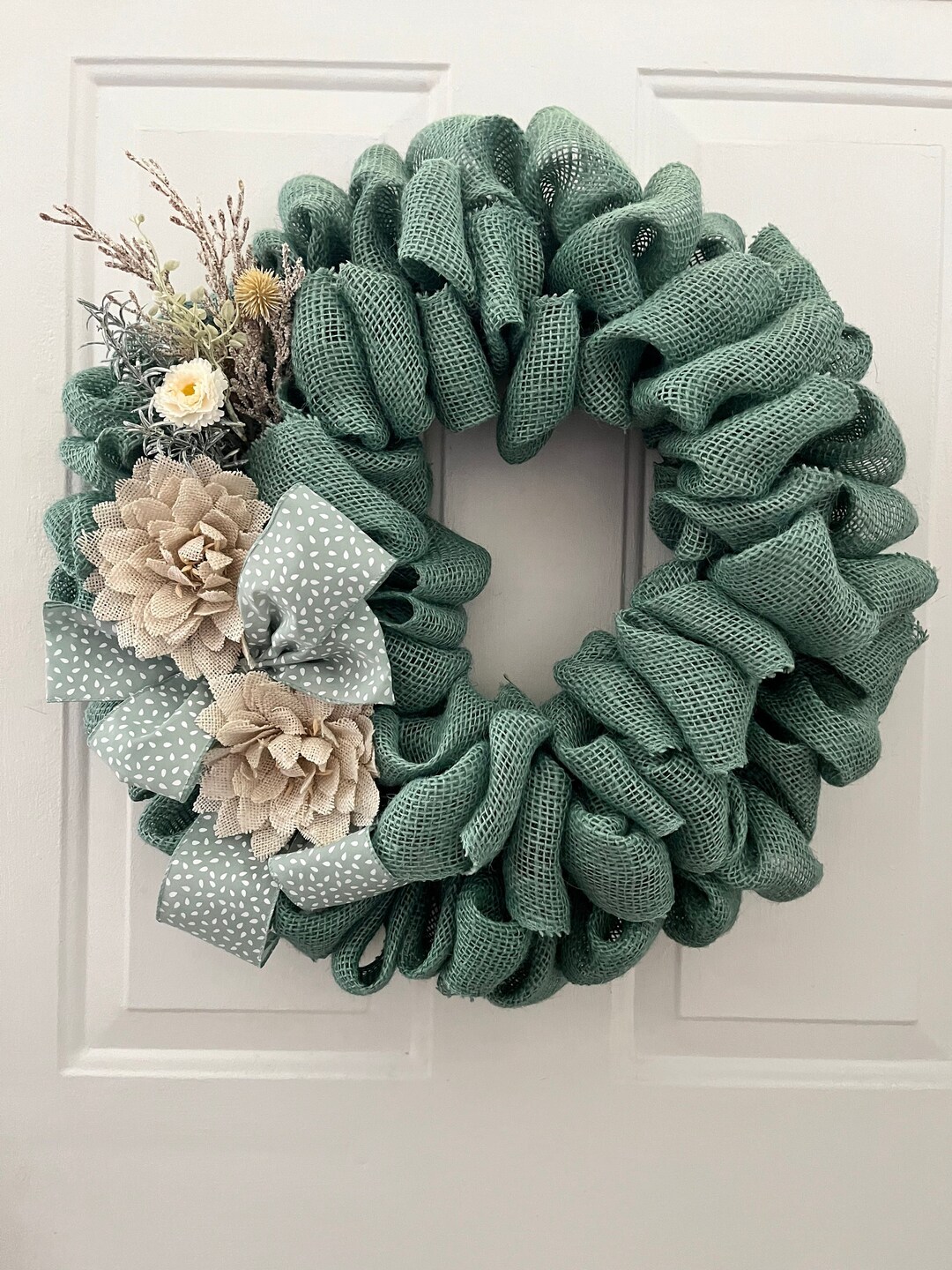 Teal Burlap Wreath, Matching Teal Ribbon - Etsy
