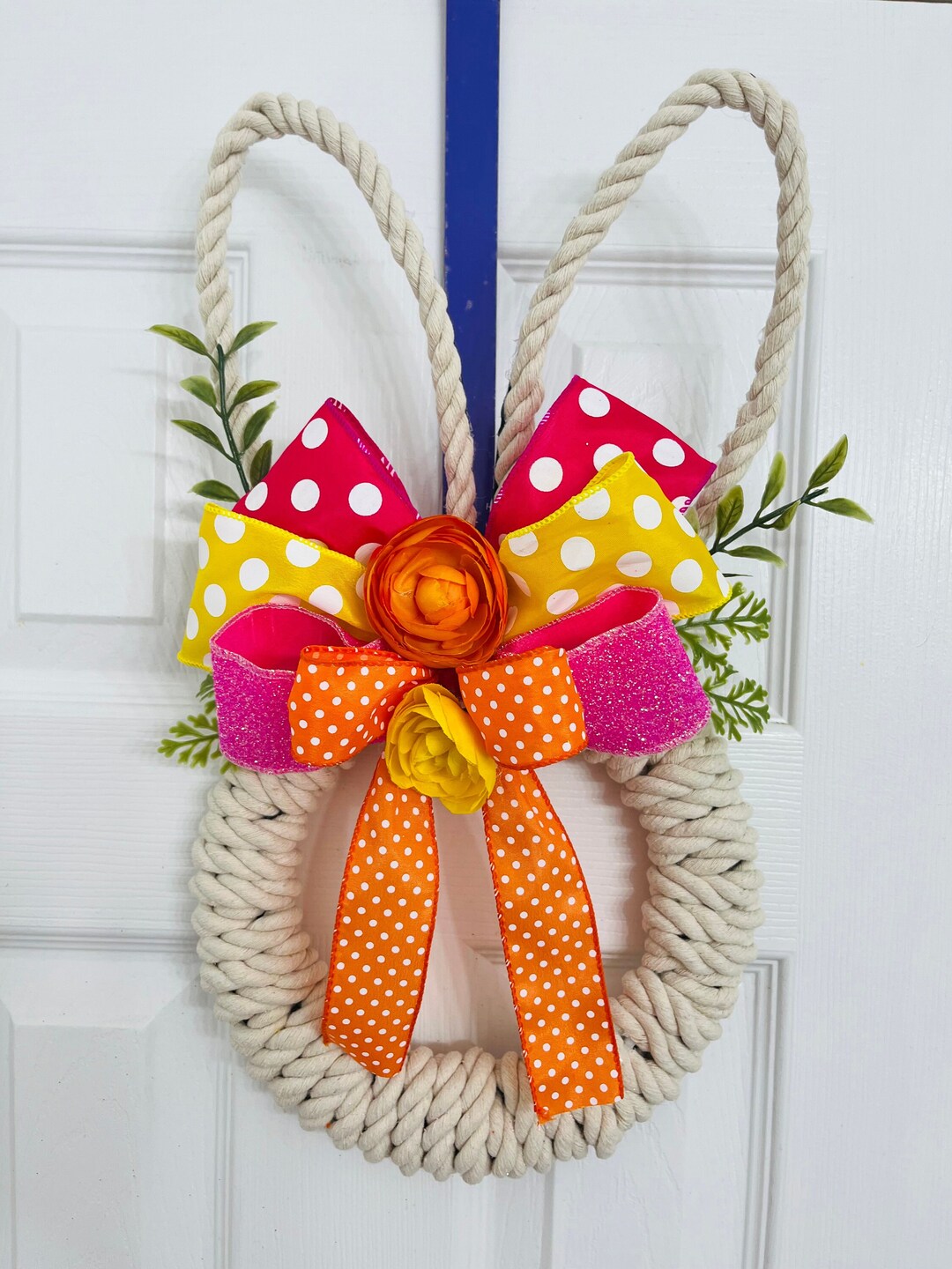 Nautical Rope Easter Bunny Wreath, Bright Bows - Etsy