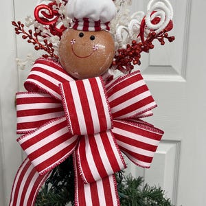 Gingerbread Chef Tree Topper, Red and White Striped Ribbon - Etsy