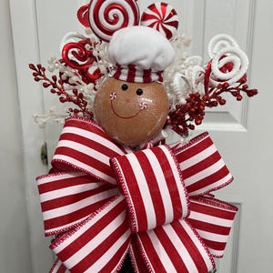 Gingerbread Chef Tree Topper, Red and White Striped Ribbon - Etsy