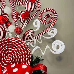 Red and White Tree Topper, Peppermint Themed Ribbon, Polka Dot Ribbon ...