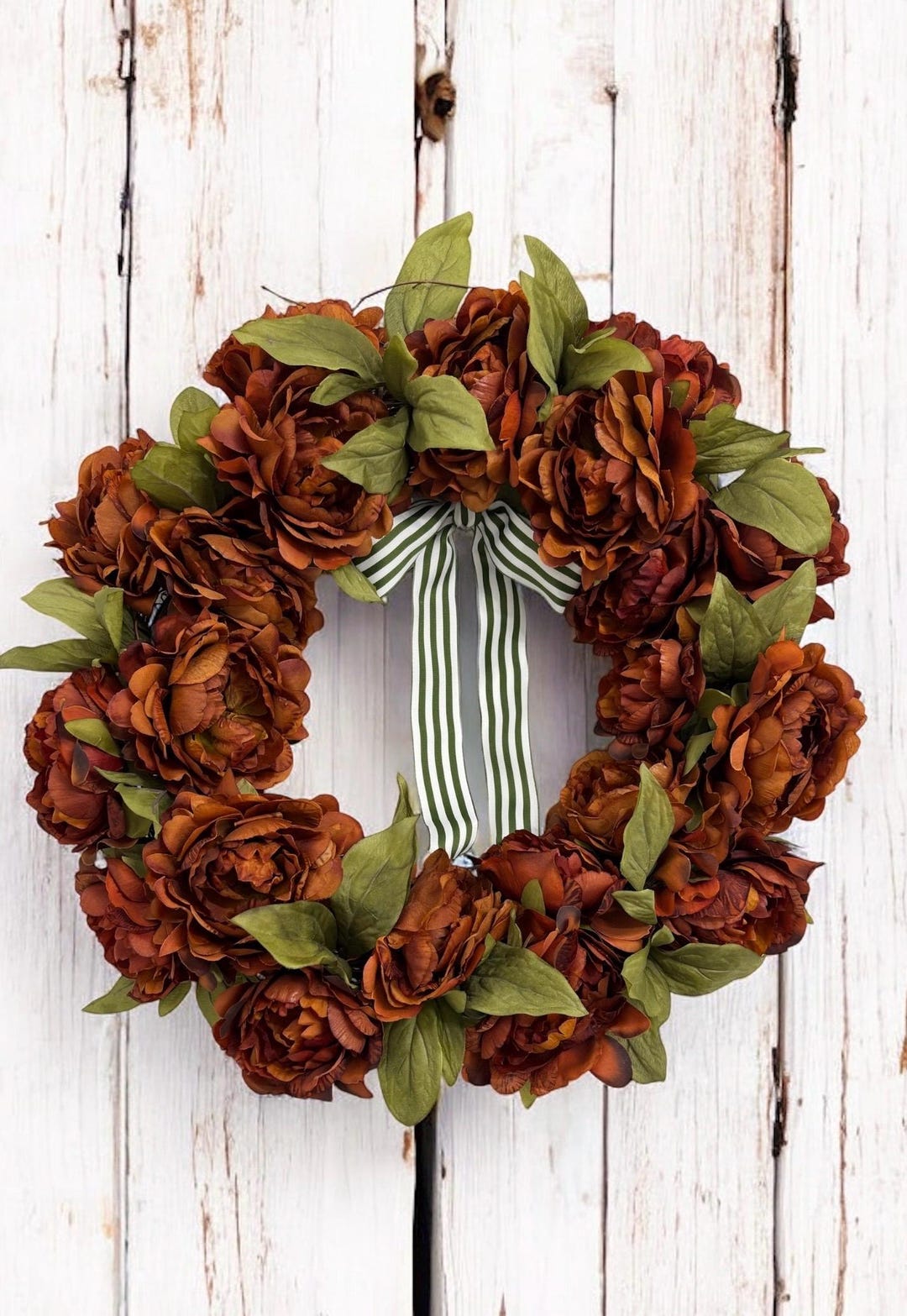 Dark Orange Peony Fall Wreath, Elegant Autumn Wreath, Front Door Decor ...