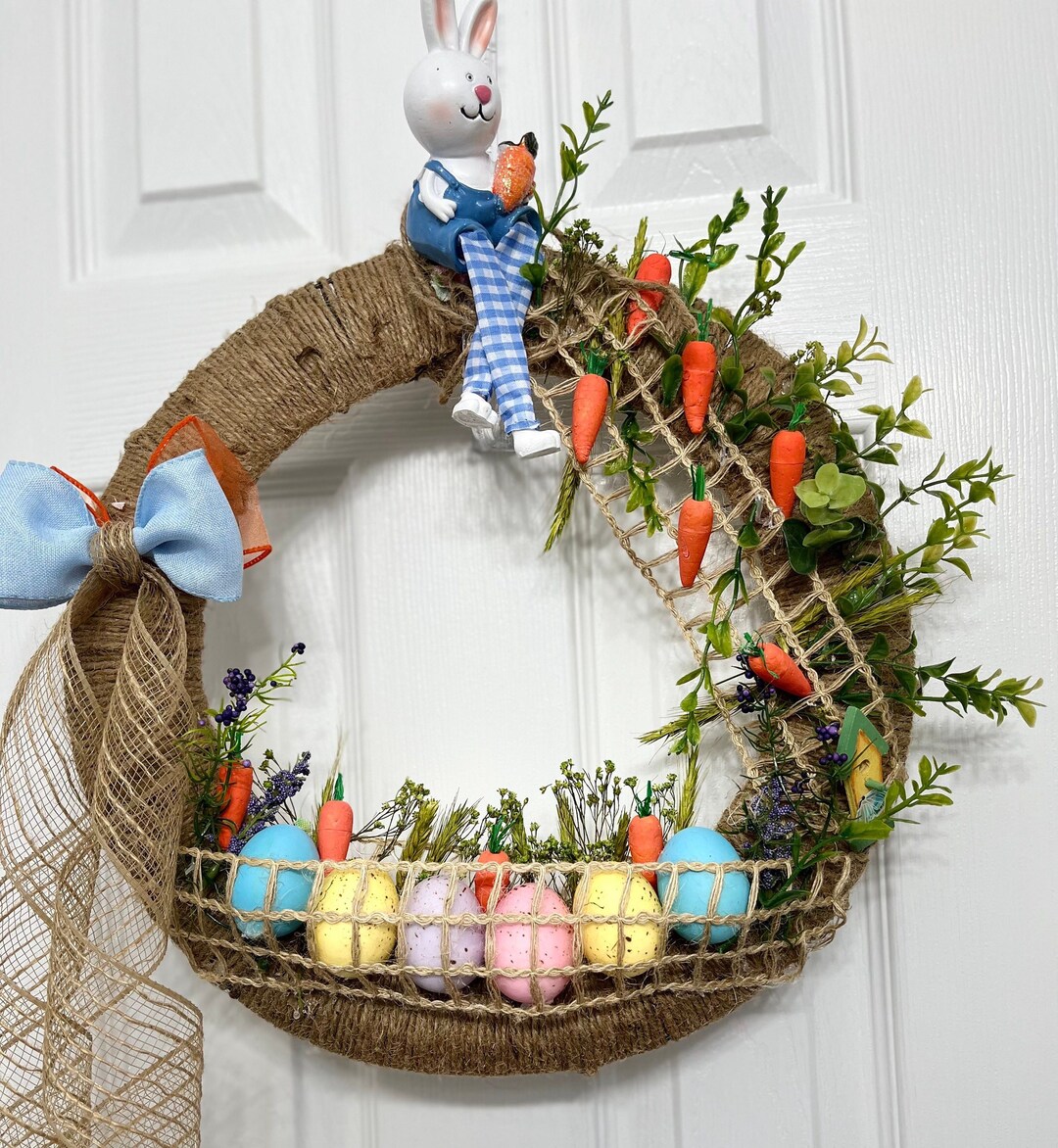 Easter Rabbit Wreath Eggs Carrots - Etsy