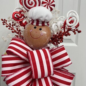 Gingerbread Chef Tree Topper, Red and White Striped Ribbon - Etsy