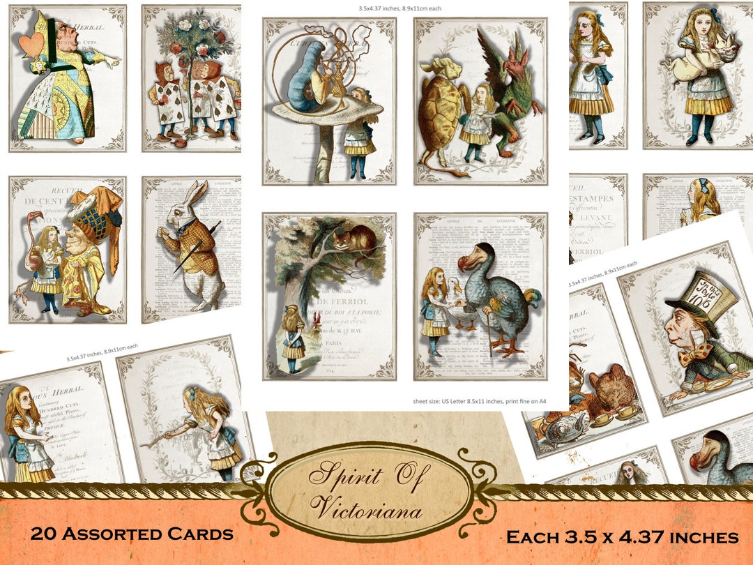Alice in Wonderland Vintage Cards, Victorian Tenniel Alice Cards, Alice ...
