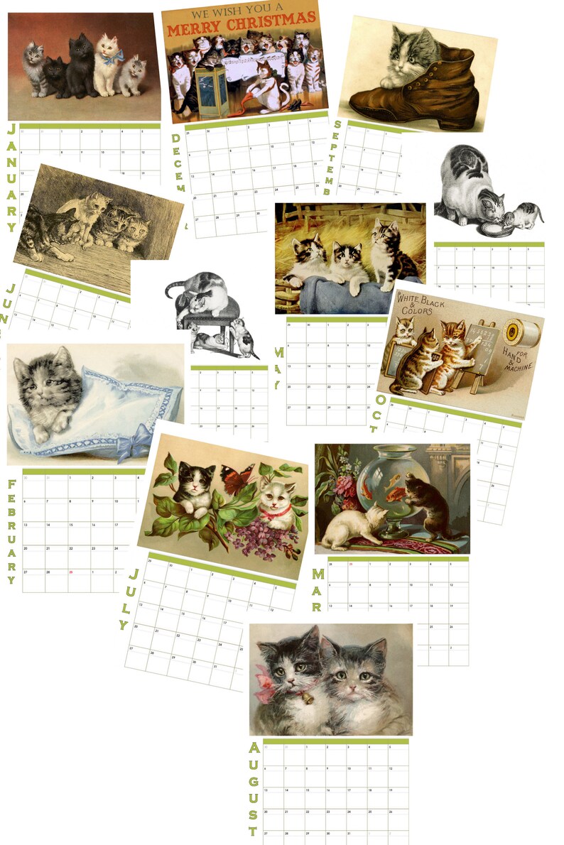 Perpetual Cat Calendar, Cat Birthday Calendar, Forever Cat Calendar, 1 ...