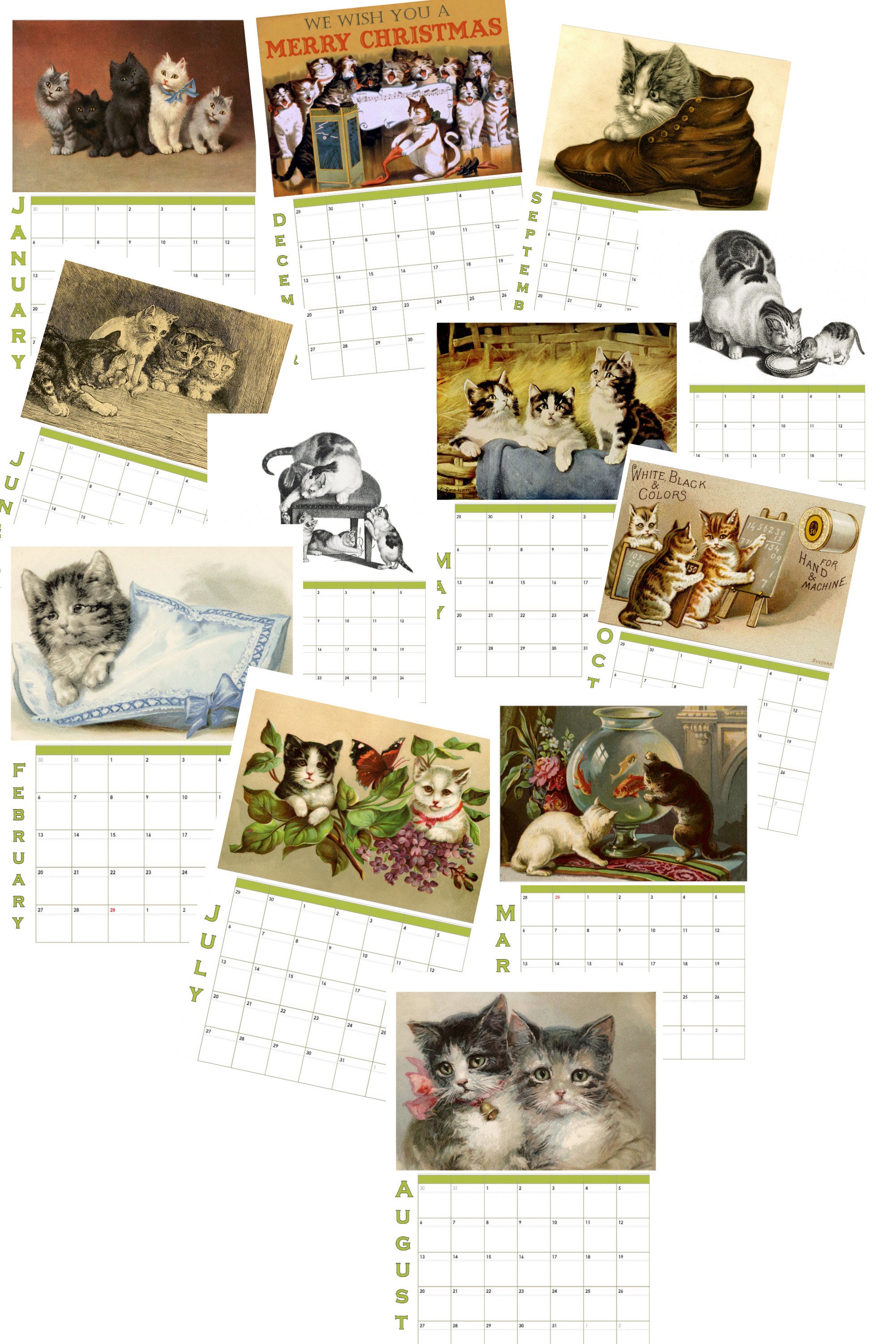Perpetual Cat Calendar, Cat Birthday Calendar, Forever Cat Calendar, 1 ...