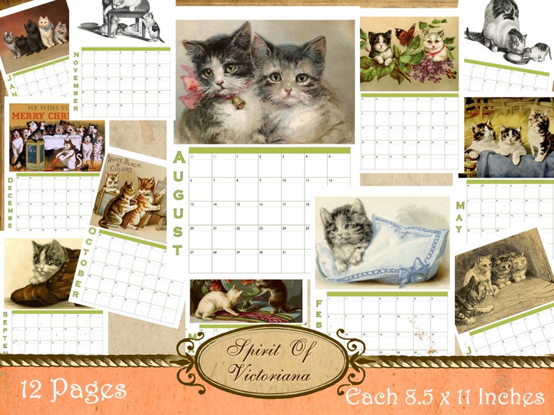 Perpetual Cat Calendar, Cat Birthday Calendar, Forever Cat Calendar, 1 ...