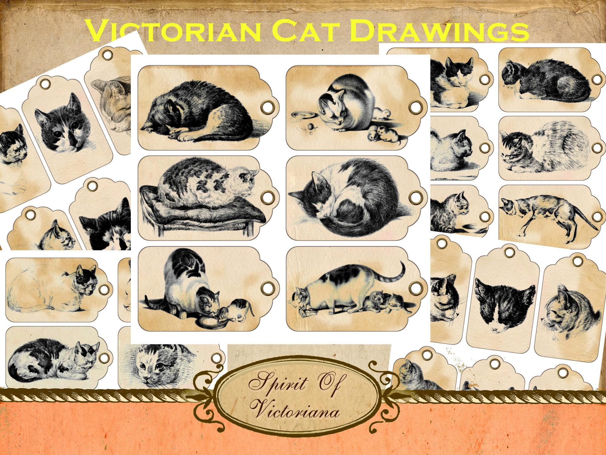 Victorian Cat Tags Labels Vintage Tags Labels With Cats - Etsy