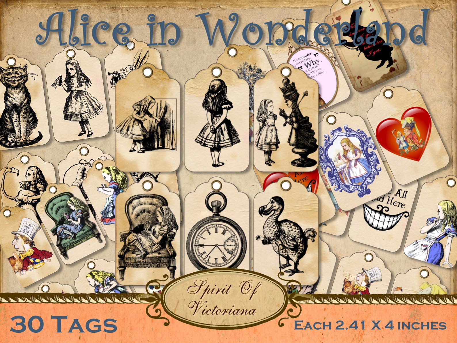 Alice in Wonderland Vintage Tags, Labels, Victorian Tenniel Alice Tags ...