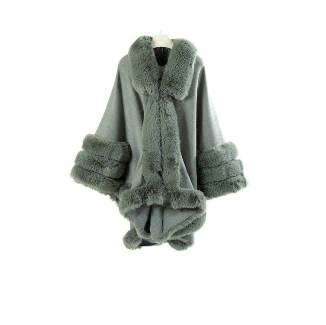 NEWLY ARRIVED Luxurious Faux Fur Trimmed Full Length Ladies Cape in ...
