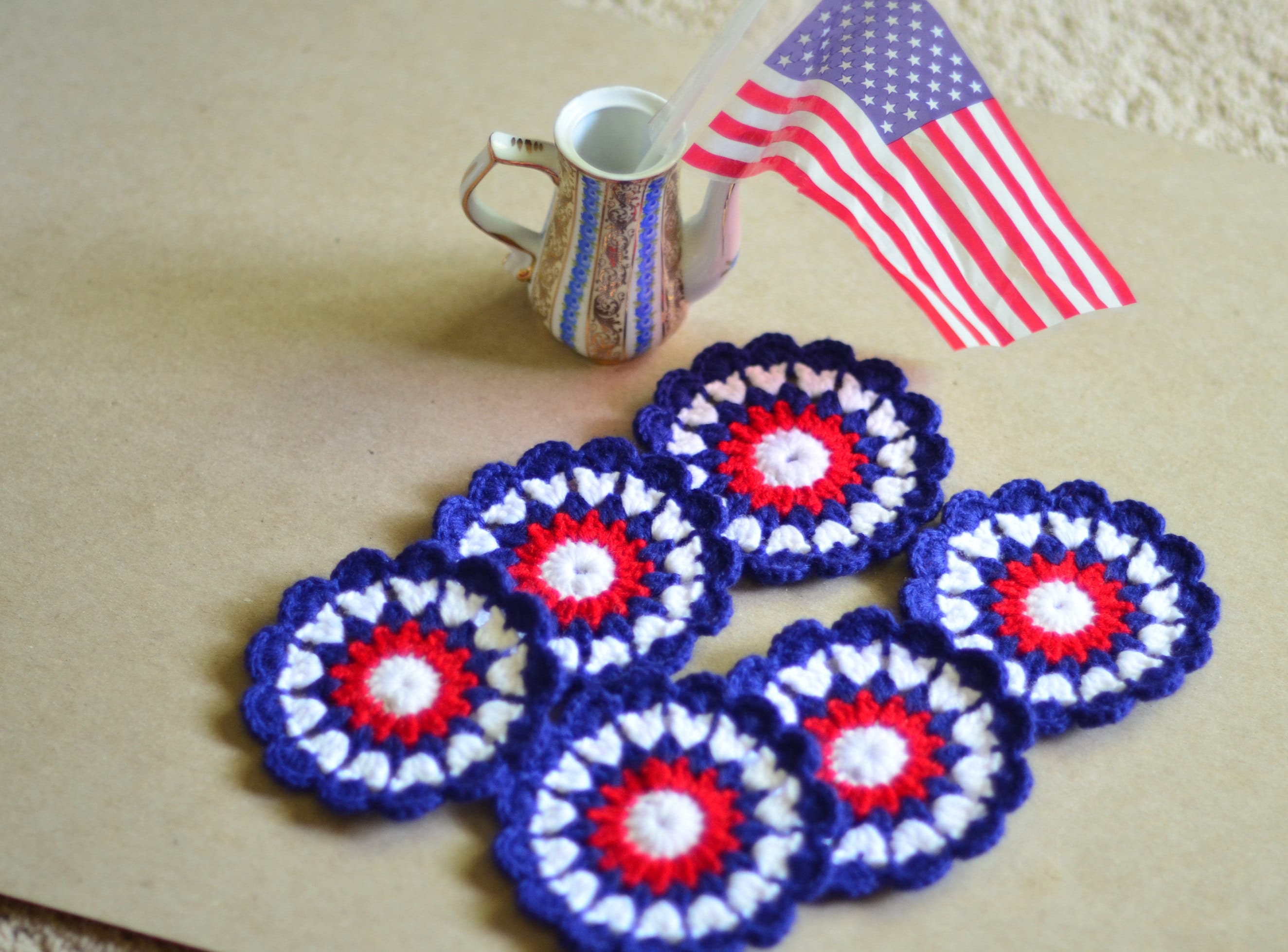 4th of July Crochet Coasters Set of 6/ Dining Table - Etsy