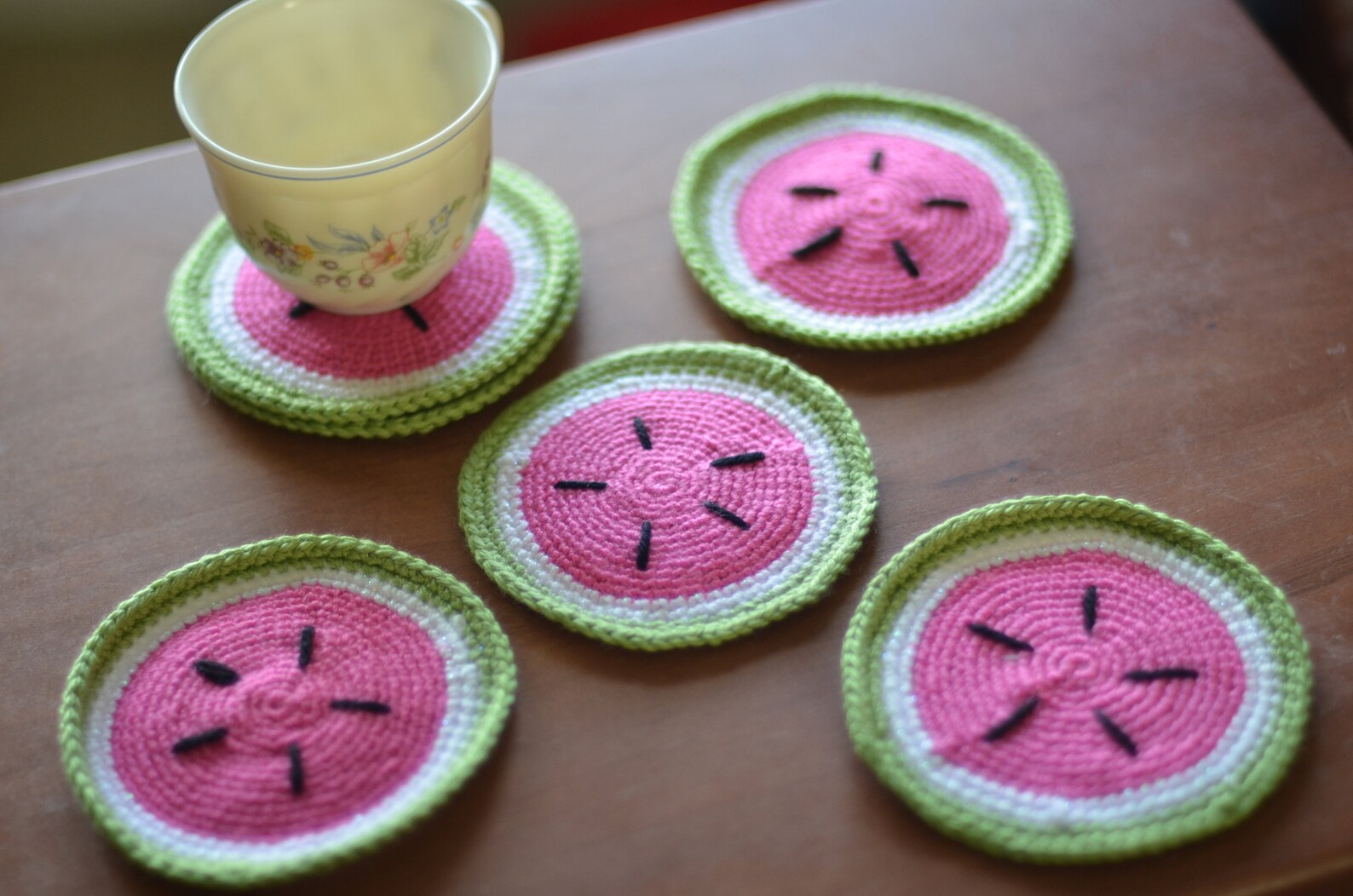 Crochet Watermelon Coaster Set of 6/ Mug Rug/ Summer Home - Etsy