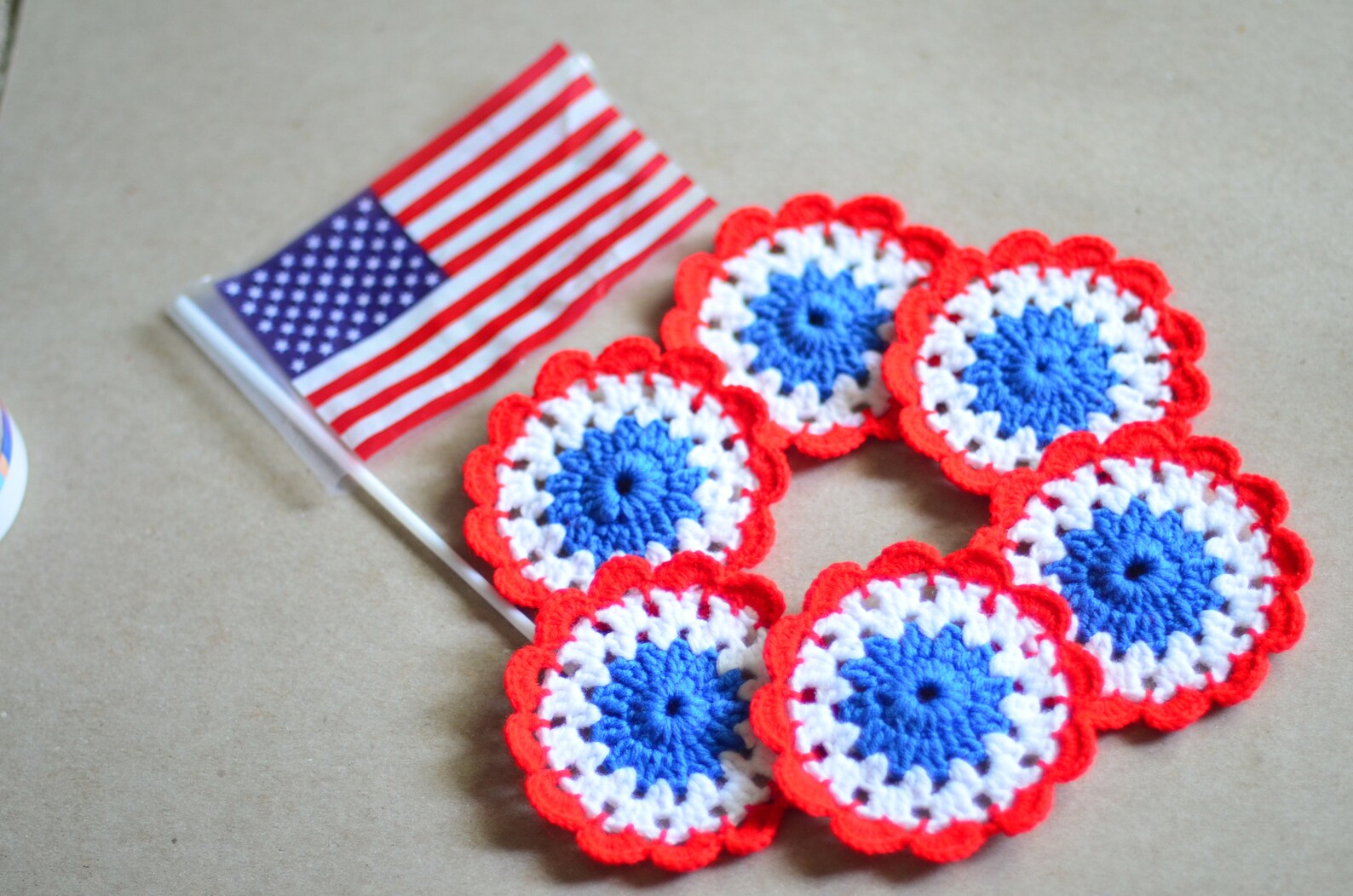 Crochet Coaster Set of 6/ Kitchen Table Decoration for 4th of - Etsy