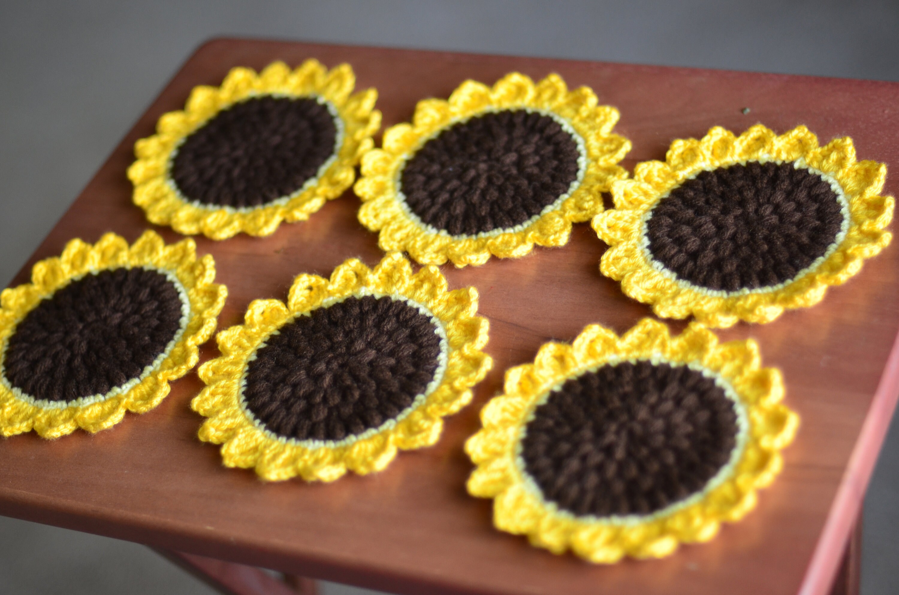 Crocheted Sunflower Coaster Set of 6/ Placemat/ Kitchen Table or Office ...
