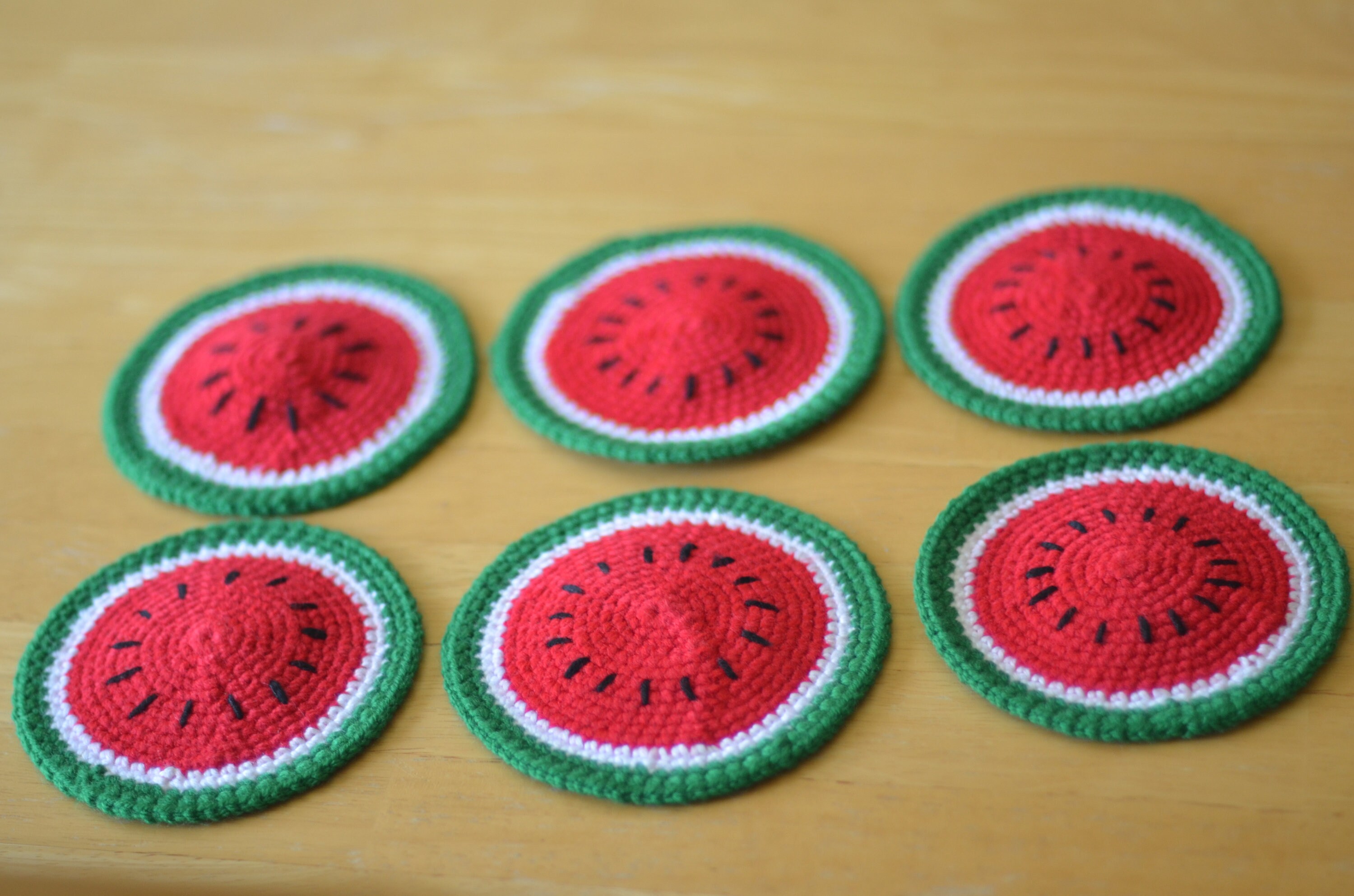 Crochet Watermelon Coaster Set of 6/ Mug Rug/ Summer Home Decor/ Unique ...