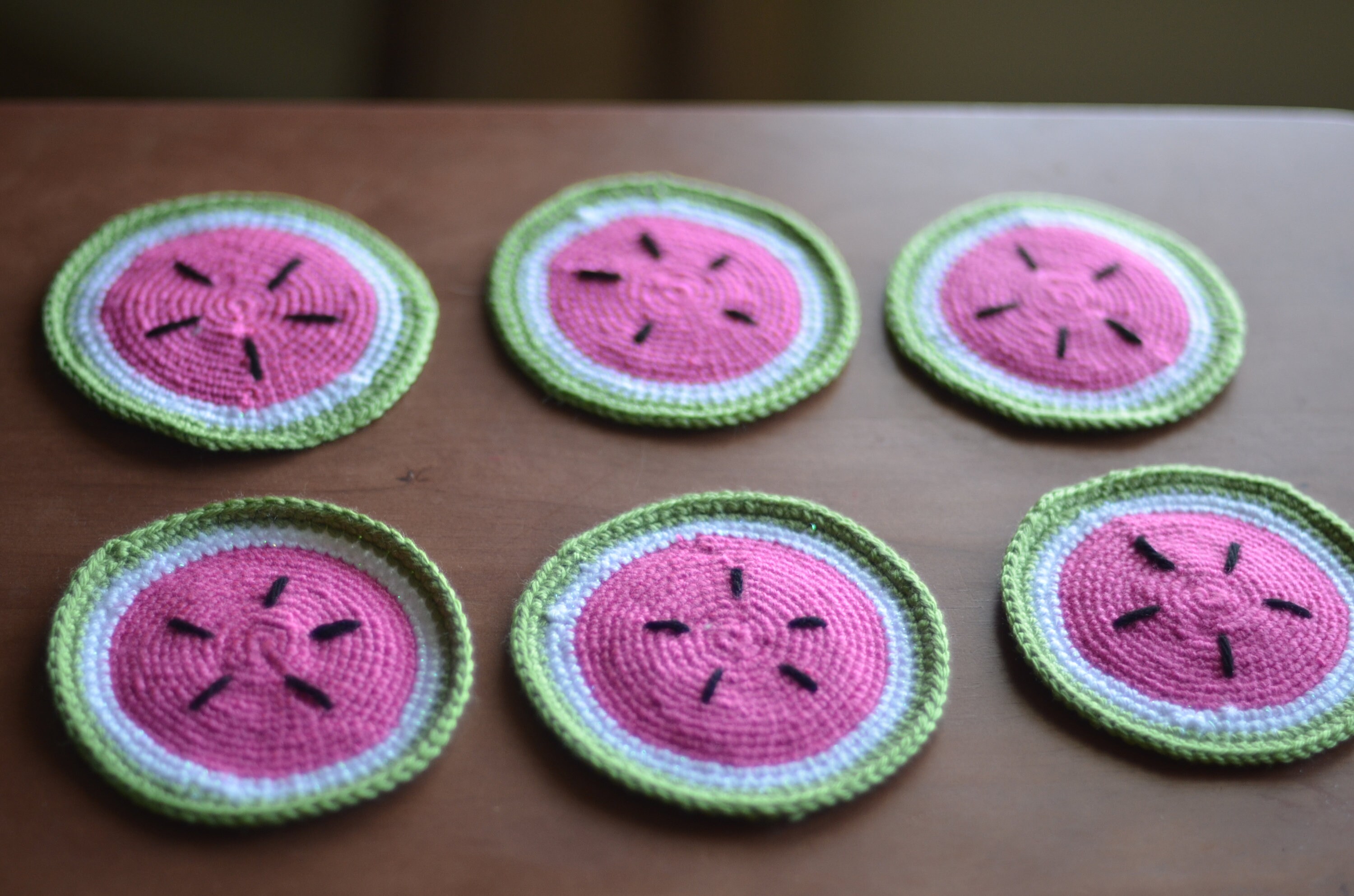 Crochet Watermelon Coaster Set of 6/ Mug Rug/ Summer Home - Etsy