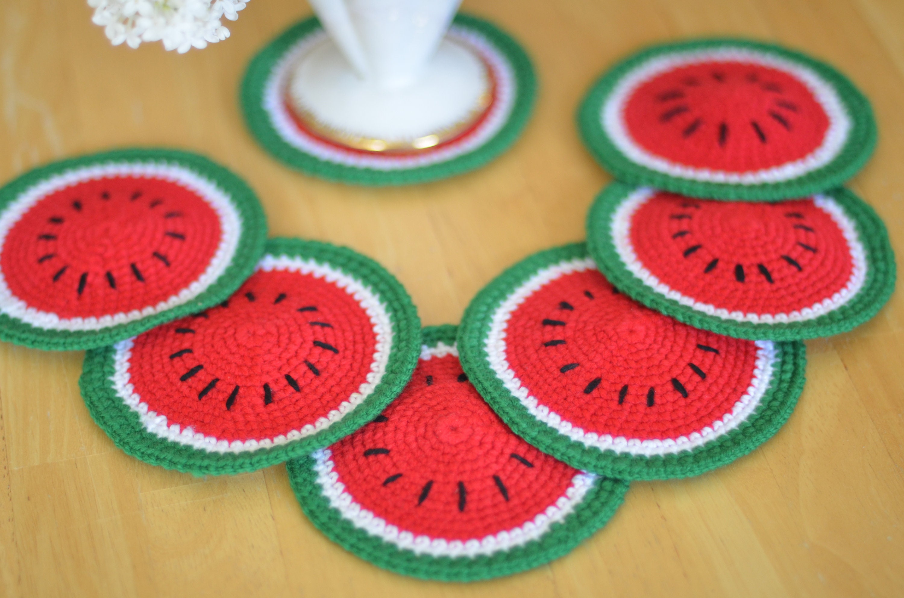 Crochet Watermelon Coaster Set of 6/ Mug Rug/ Summer Home Decor/ Unique ...