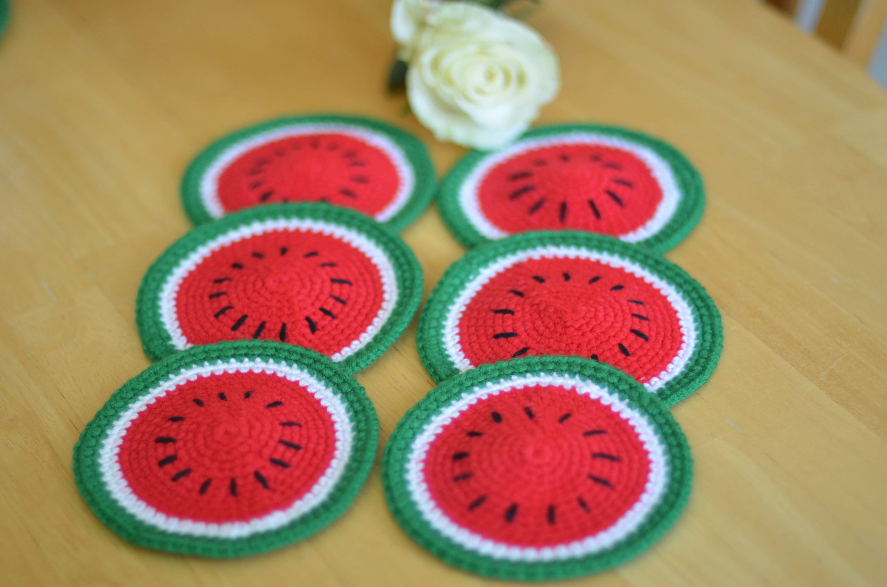 Crochet Watermelon Coaster Set of 6/ Mug Rug/ Summer Home Decor/ Unique ...