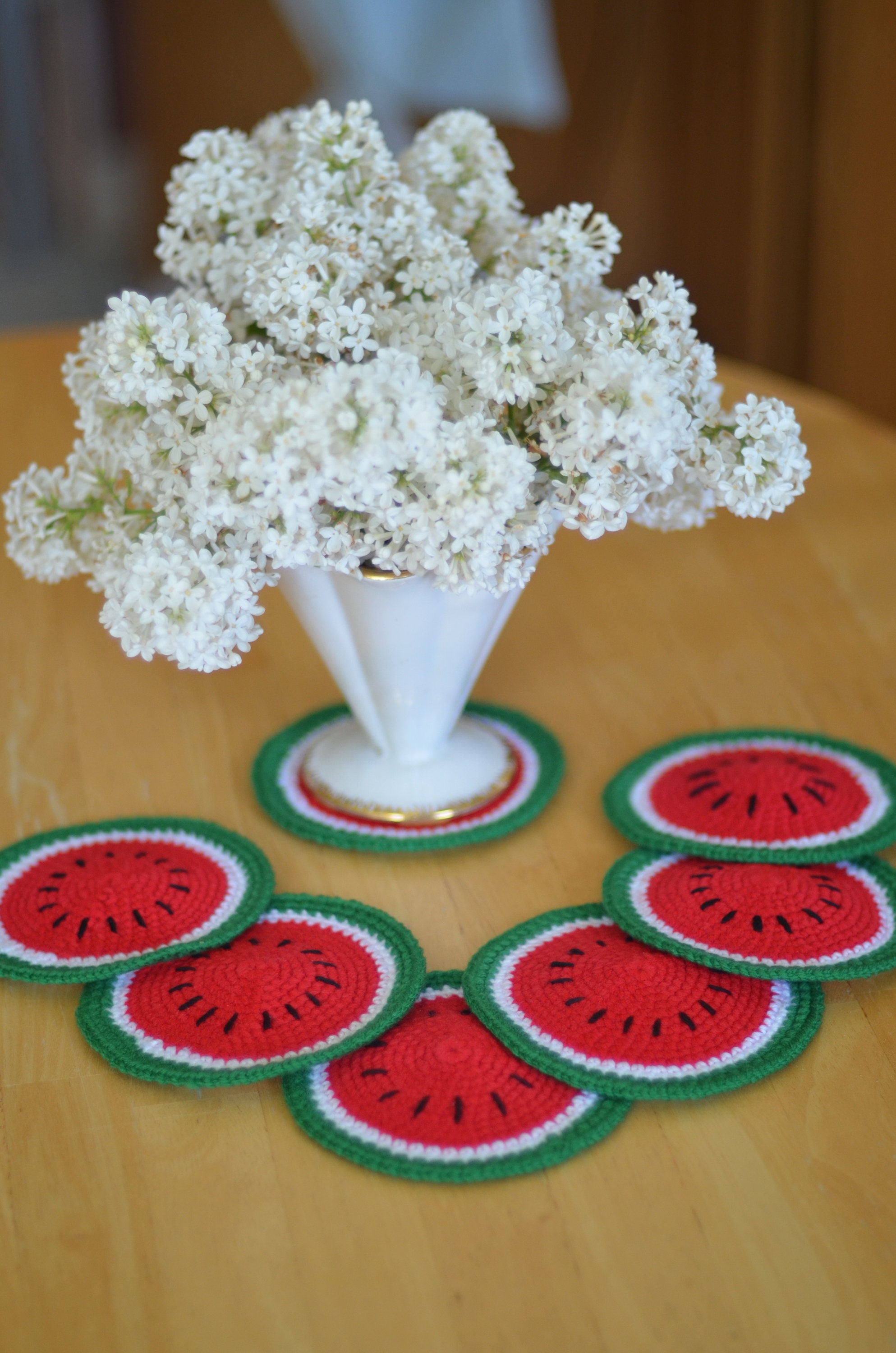 Crochet Watermelon Coaster Set of 6/ Mug Rug/ Summer Home Decor/ Unique ...