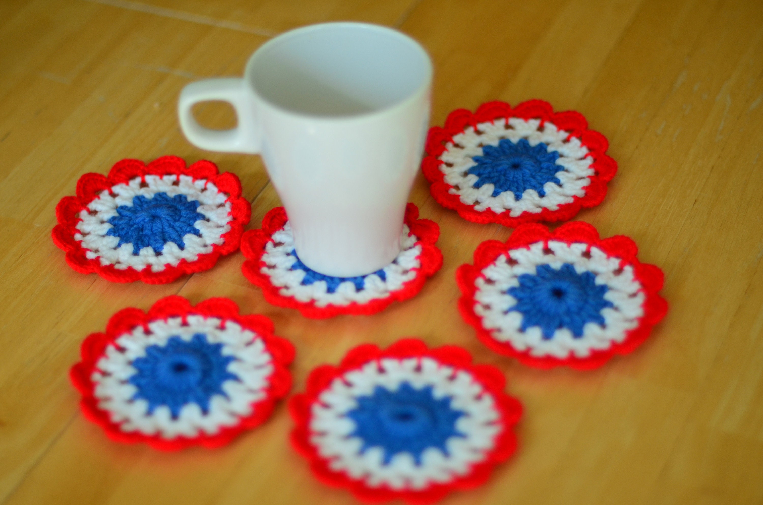 Crochet Coaster Set of 6/ Kitchen Table Decoration for 4th of - Etsy