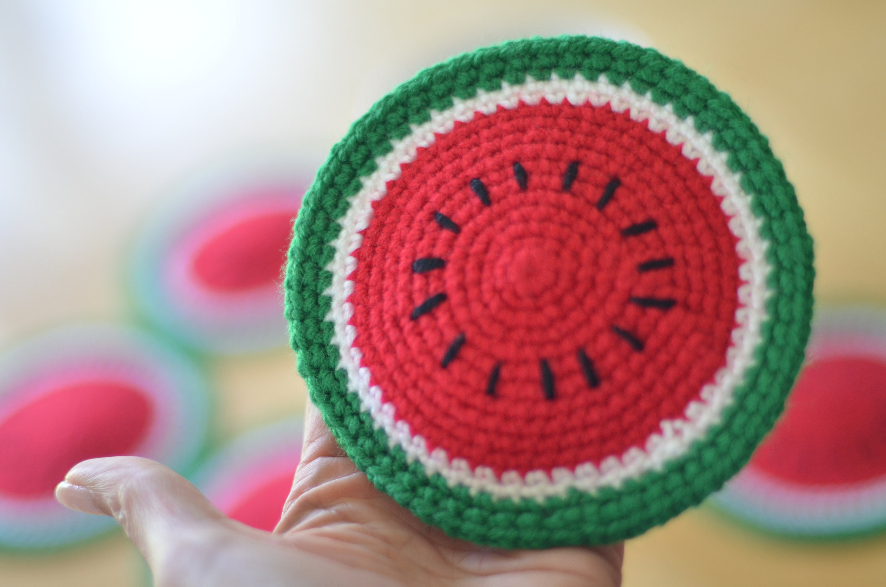 Crochet Watermelon Coaster Set of 6/ Mug Rug/ Summer Home Decor/ Unique ...
