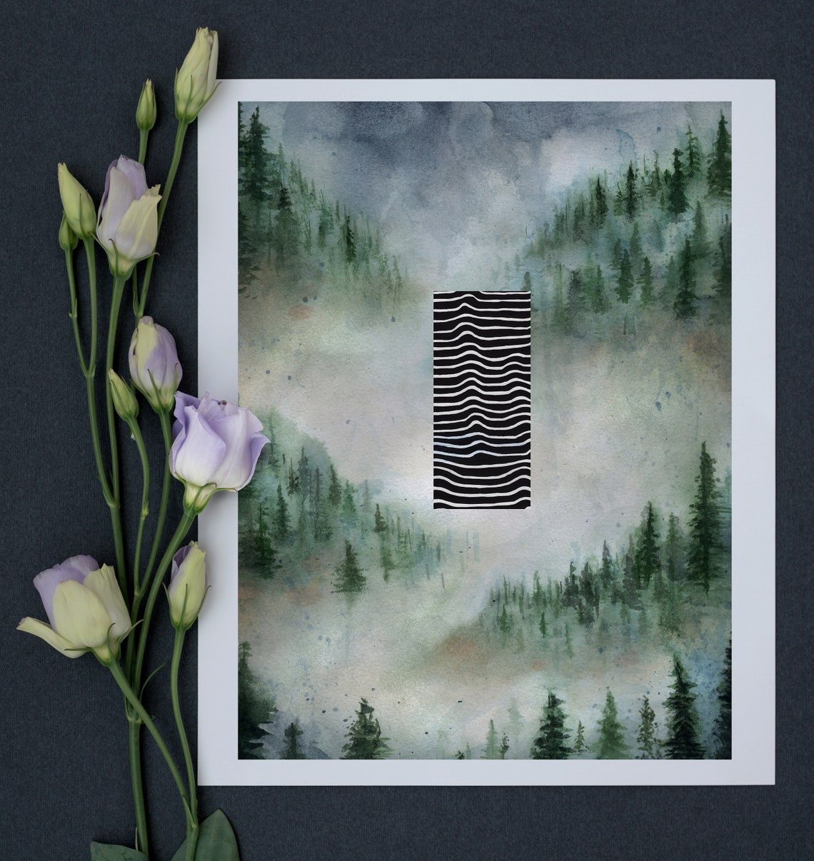 Green Abstract Forest Watercolor Landscape Print Download Misty Woods ...