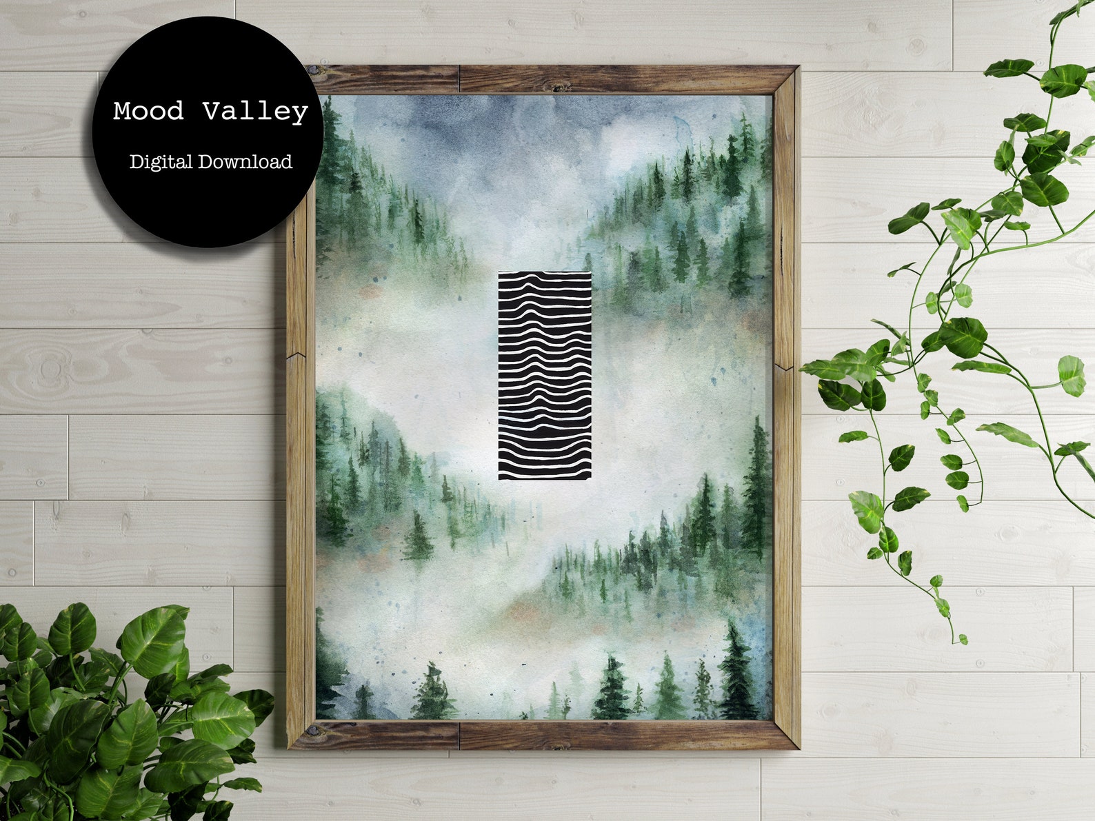 Green Abstract Forest Watercolor Landscape Print Download Misty Woods ...