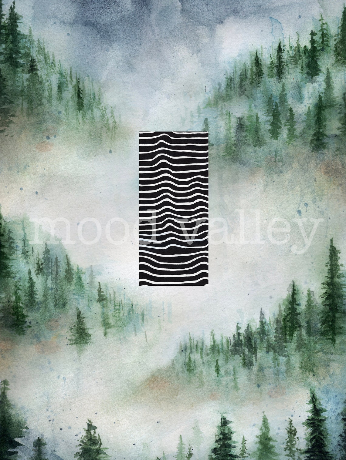 Green Abstract Forest Watercolor Landscape Print Download Misty Woods ...