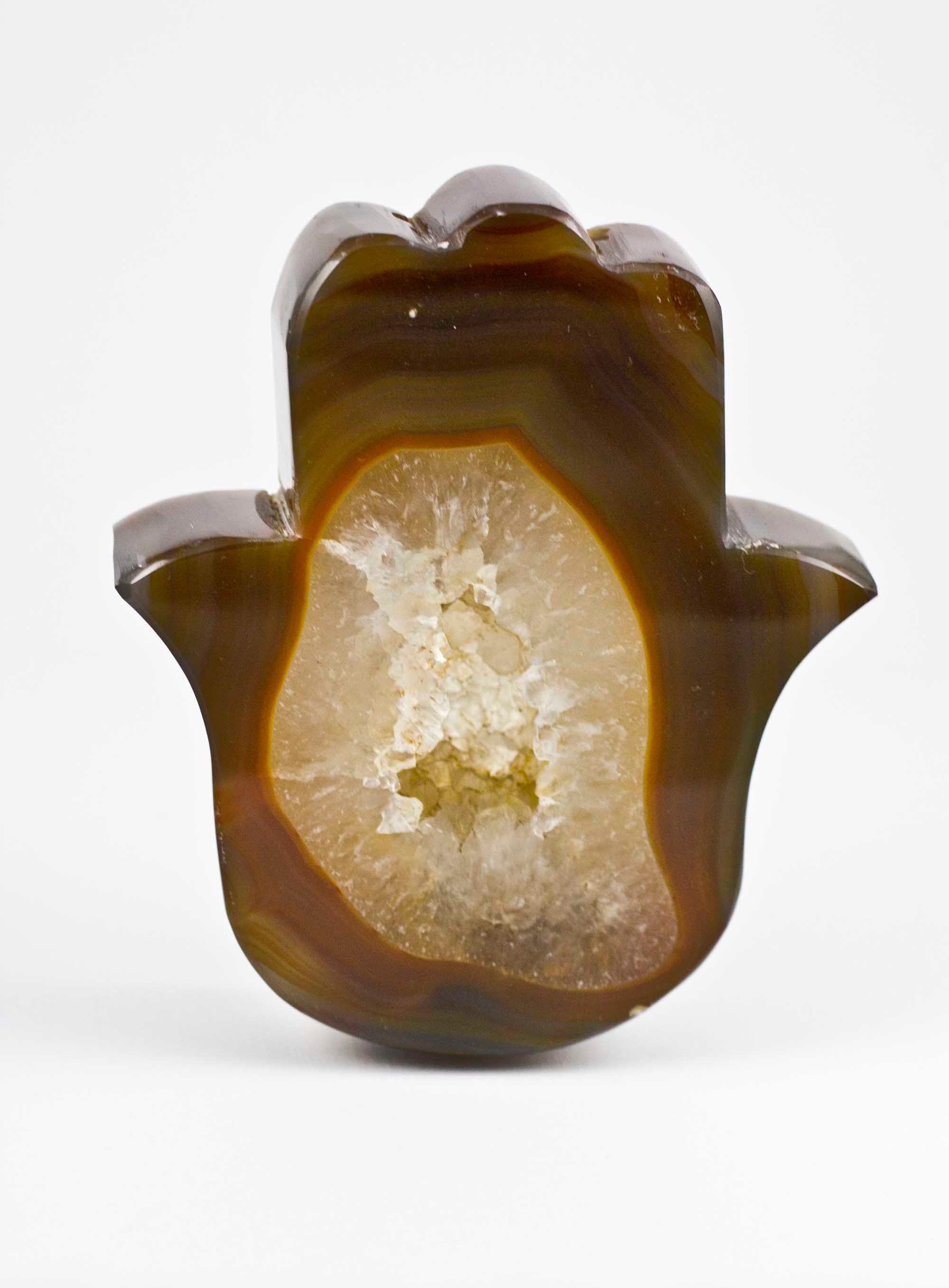 Ágata brasileña con talla a mano Geode Hamsa | Etsy