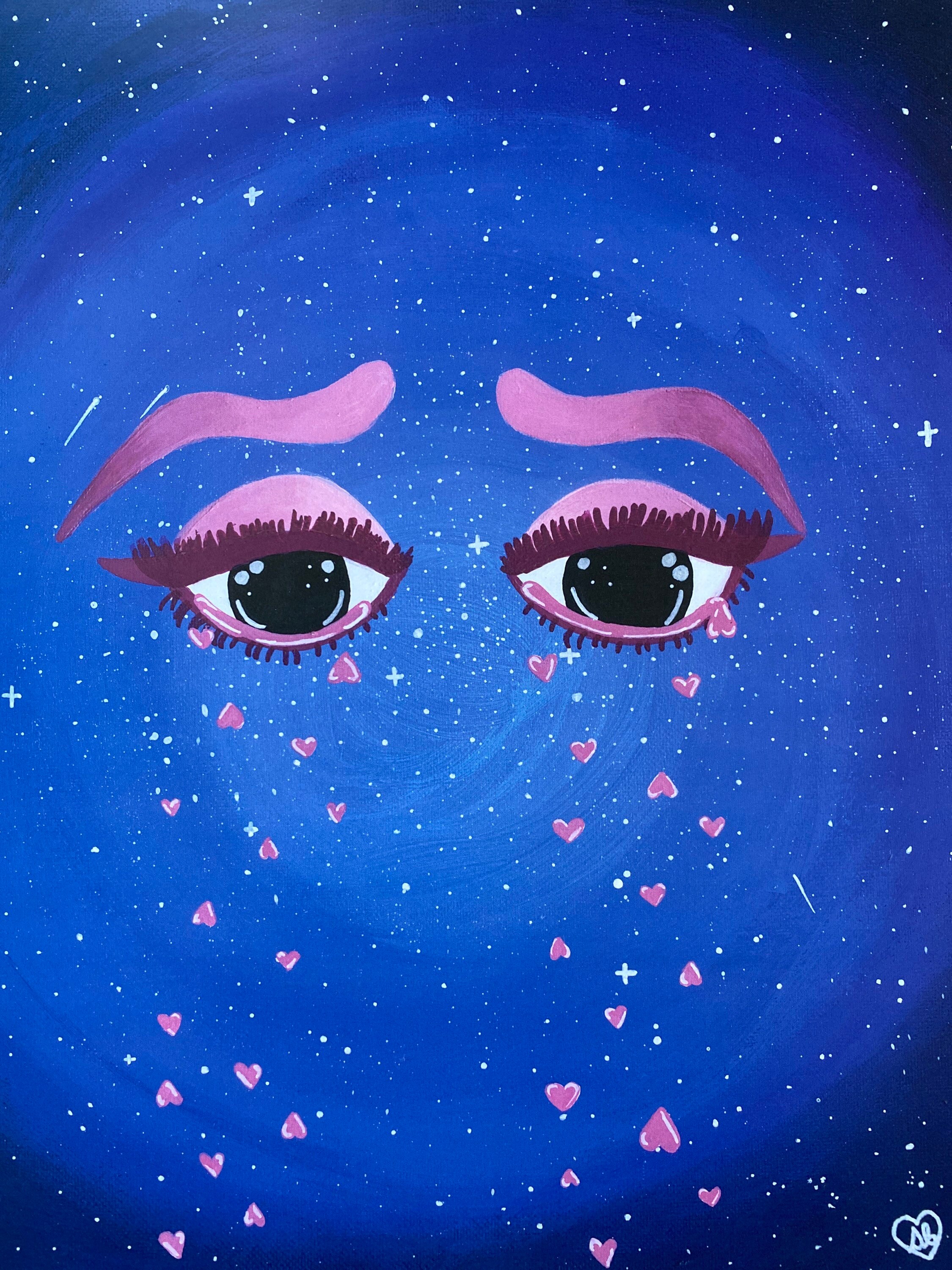 Sad Eyes Crying Hearts in Space Art Print - Etsy