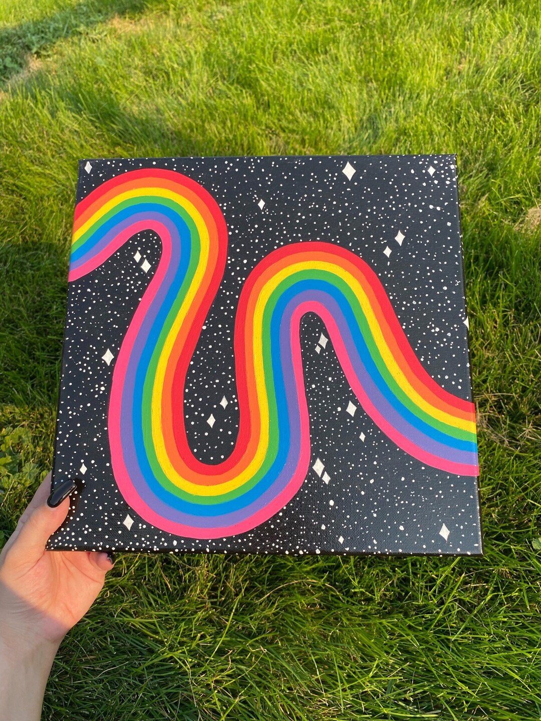 Rainbow in Space - Acrylic Painting on Canvas Original - Etsy