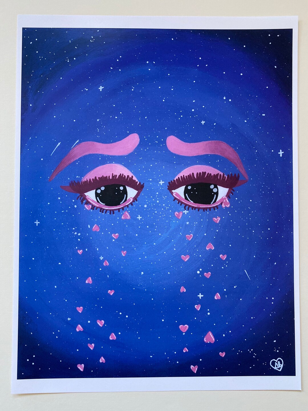 Sad Eyes Crying Hearts in Space Art Print - Etsy