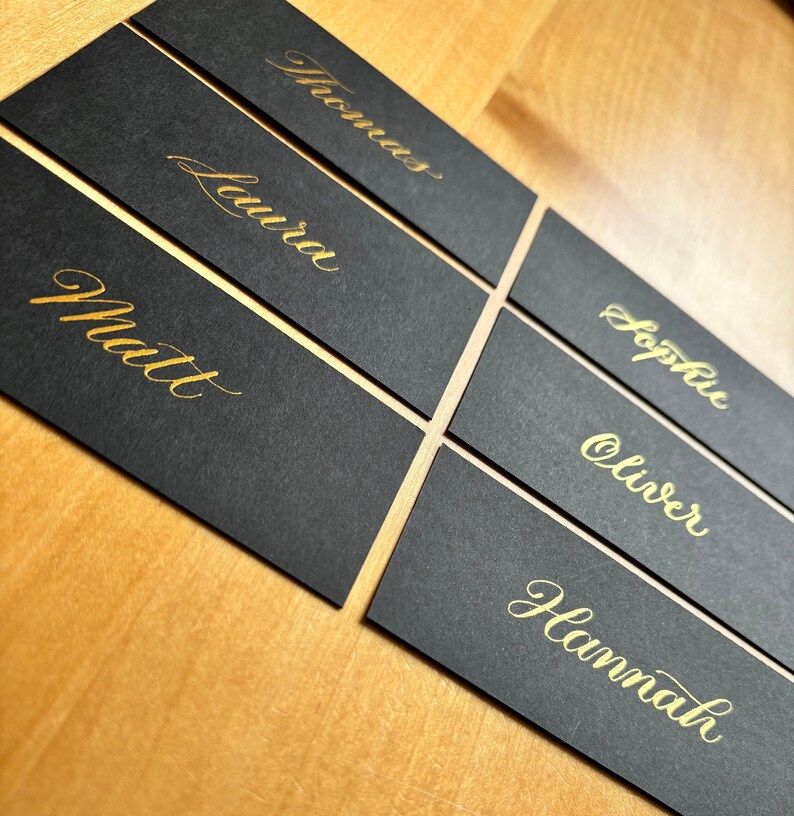 Custom Calligraphy Black Place Cards, Handwritten Calligraphy Names ...